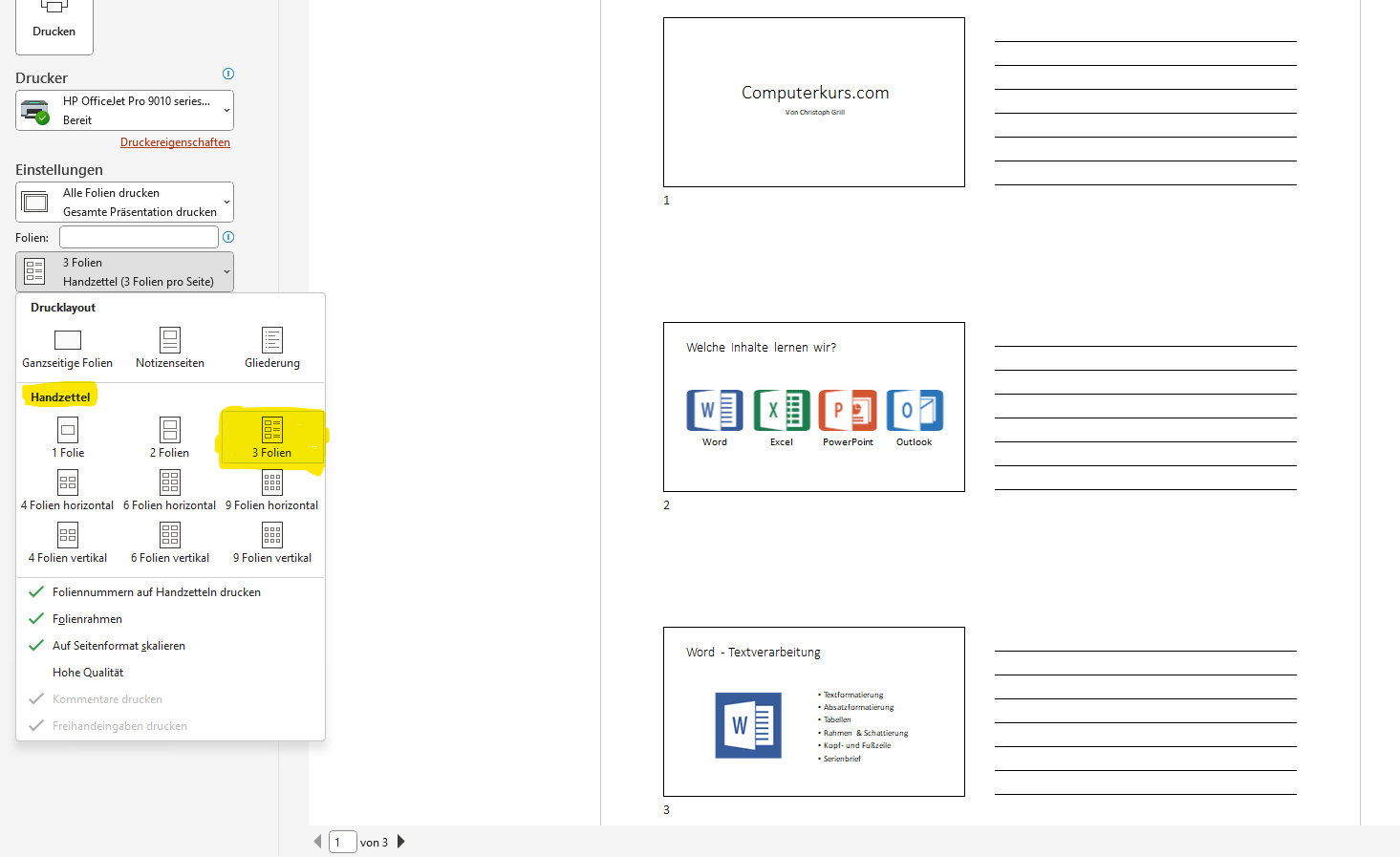 PowerPoint Druckeinstellungen